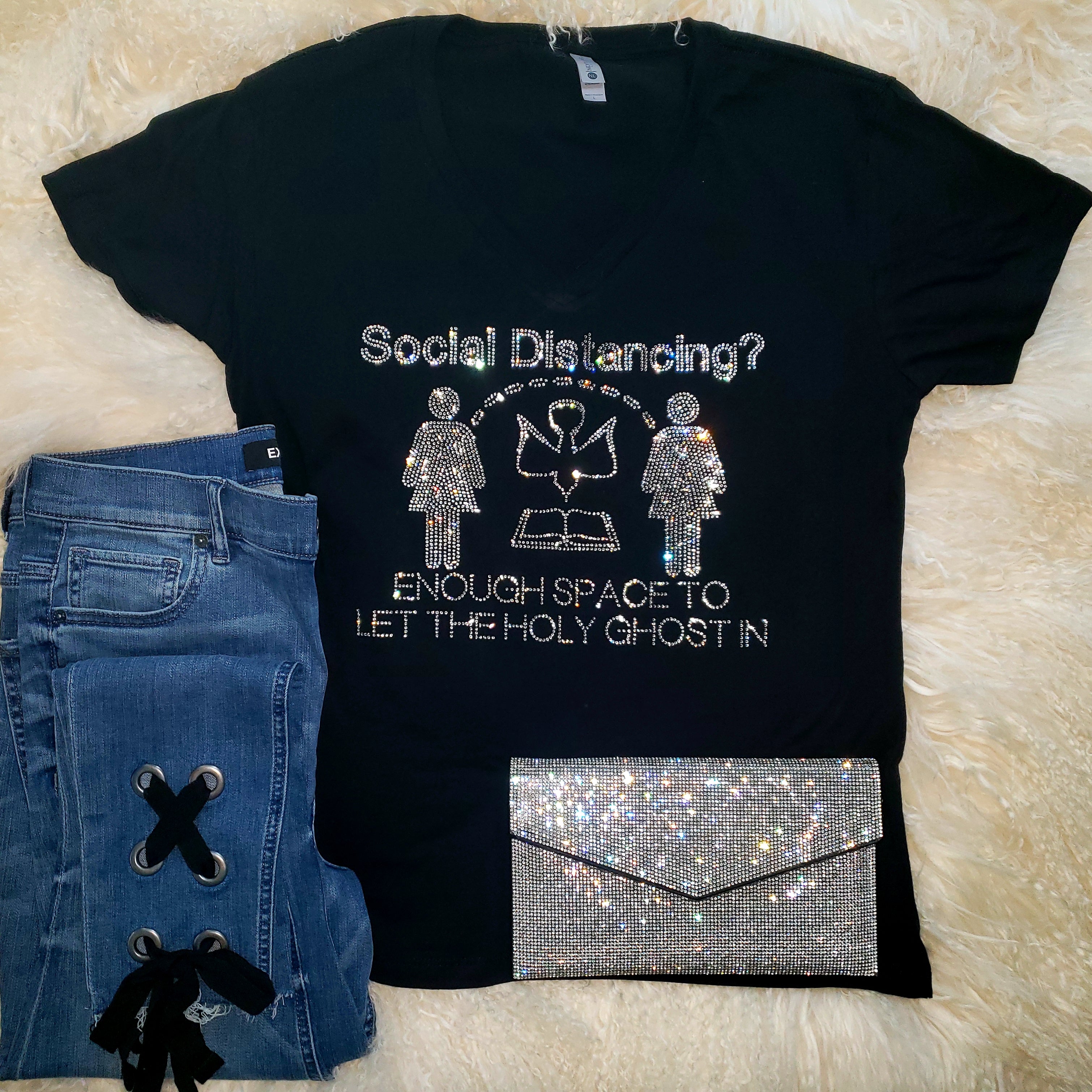 Social Distancing? Rhinestone Tee – Crystallized By Sparkle