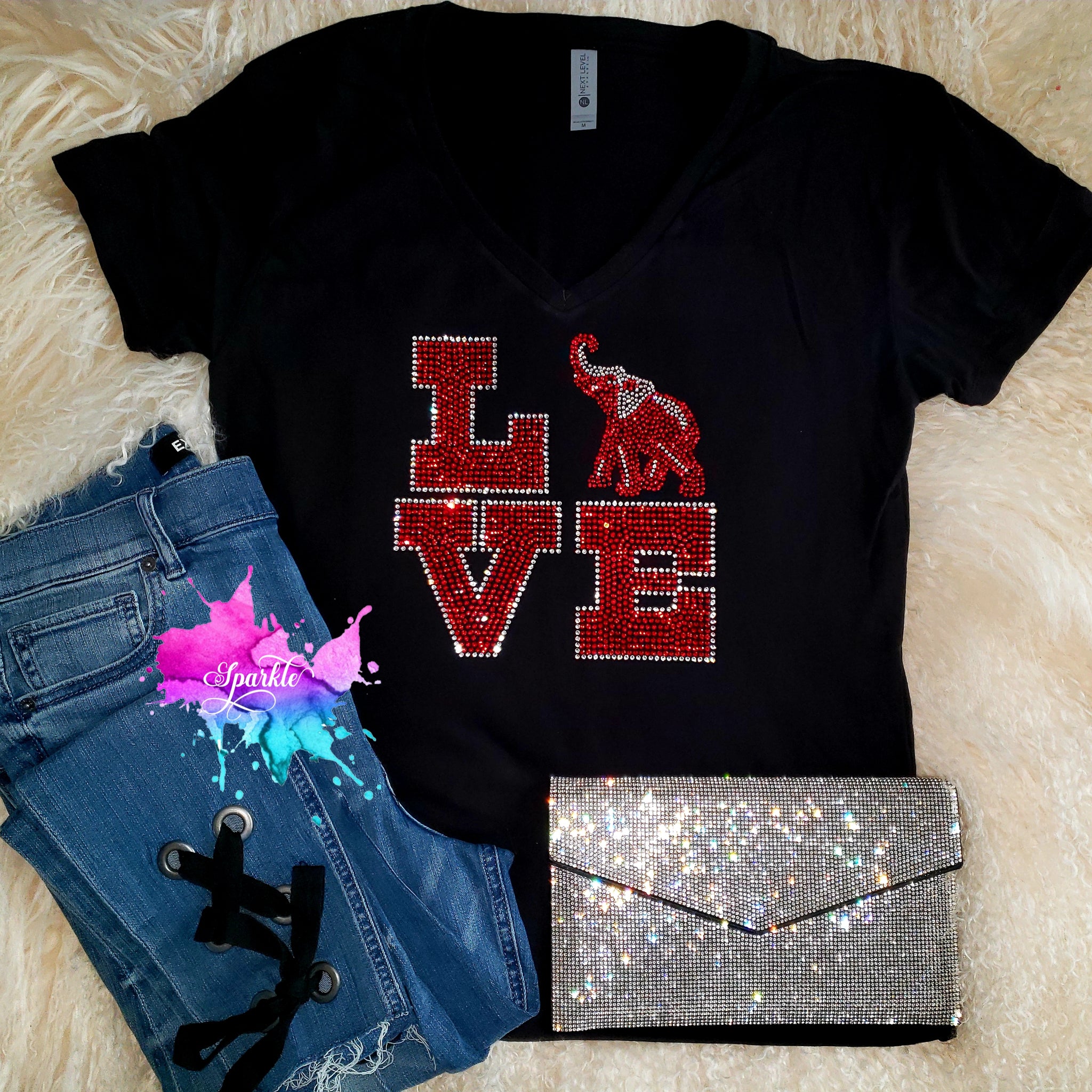 Crimson & Cream Love Rhinestone Tee – Crystallized By Sparkle